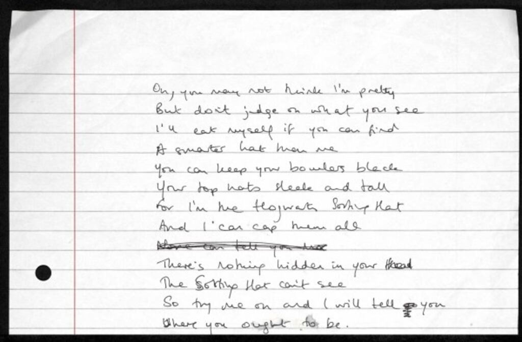 JK Rowling's hand-written Sorting Hat song joins a new Harry Potter ...